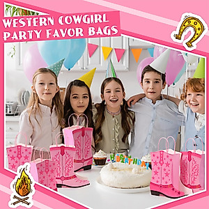Mooliwe 16 Pcs Cowboy Cowgirl Boots Paper Bags Western Theme Party Favors Bags Wild West Girls Kraft Bags Bachelorette Party Theme Last Rodeo Party Supplies Cowgirl Party Favors (Pink)