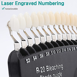 Dental Shade Guide Professional 3D R-20 Tooth Whitening Shade Chart with 20 Colors Teeth Shade Guide with Mirror