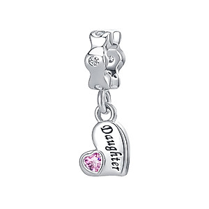 DWJSu Mother Daughter Charms Pandora Mom Charm Bracelet Heart Pink Crystal Dangle Charms for Necklace Bracelets and Charms for Gilrs Women, (DW-DMY023)