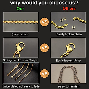 Monily Gold Plated Chain Necklace for Women 1.5MM 18 Inches Stainless Steel Twist Rope Chain for Women