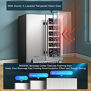 BODEGA 24 Inch Beverage and Wine Cooler, Built-in and Freestanding Wine Beverage Refrigerator Dual Zone, Holds 57 Cans and 18 Bottles, with Independent Temperature Control,Upgraded Compressor Quiet