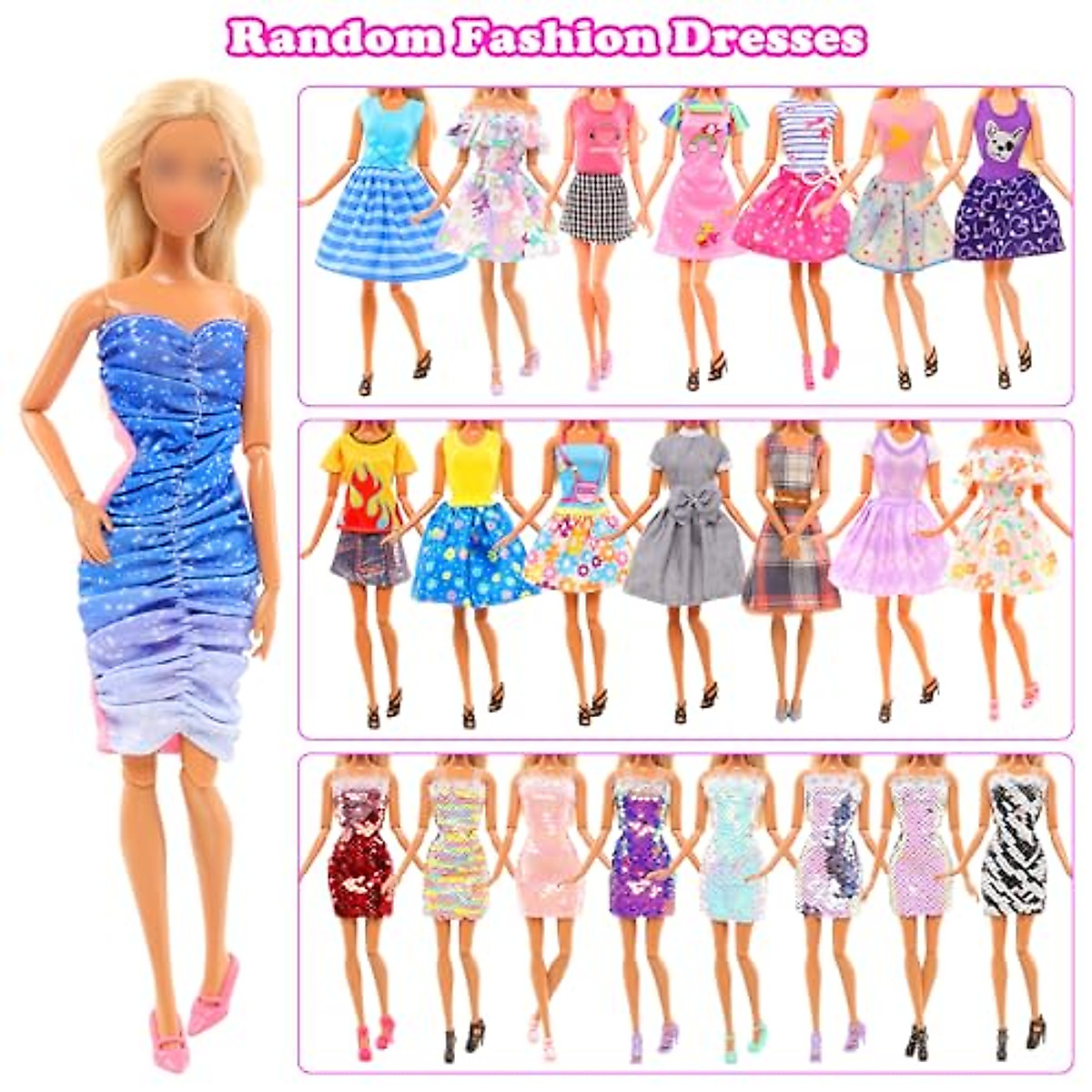 48 PCS Doll Clothes and Accessories 3 PCS Fashion Dresses 3 Tops 3 Pants 3 PCS Party Dresses 2 Sets Swimsuits Bikini 6 Braces Skirt 6 Necklace 10 Hangers and 15 pcs Shoes for 11.5 inch Doll