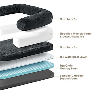 EHEYCIGA Foldable XL Dog Bed, Faux Fur Fluffy Dog Bed for Extra Large Dogs, Orthopedic Calming Memory Foam XL Dog Couch Bed, Washable Soft Warm Dog Sofa Bed with Non-Slip Bottom, Dark Grey, 40"x30"x6"