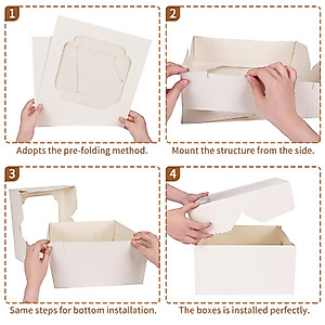 TOMNK 20pcs Cake Boxes, 12x12x6Inch White Bakery Boxes with Window, Disposable Cake Caddy Carrier Container for Valentine's Day, Mother's Day, Pie Pastries Cookies Cakes