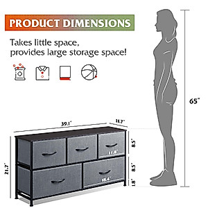 WLIVE Dresser for Bedroom with 5 Drawers, Wide Chest of Drawers, Fabric Dresser, Storage Organizer Unit with Fabric Bins for Closet, Living Room, Hallway, Nursery, Dark Grey