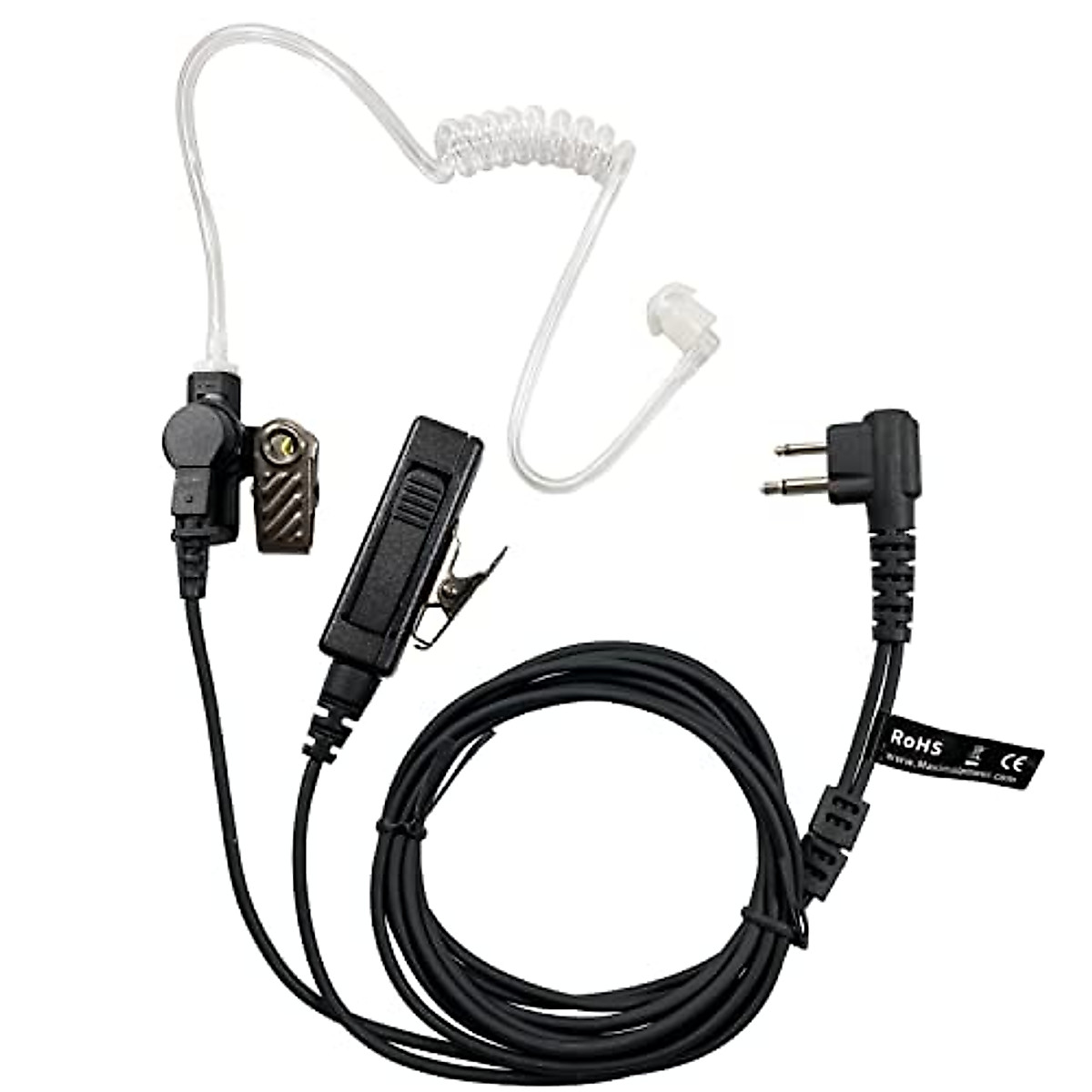 MaximalPower Acoustic Earpiece Surveillance w/PTT & Kevlar Enforcement in The Cable Compatible for Motorola CP200 Two Way Radios with Acoustic Tube Earpiece, Black Earmold Pair & Extra Eartip Combo