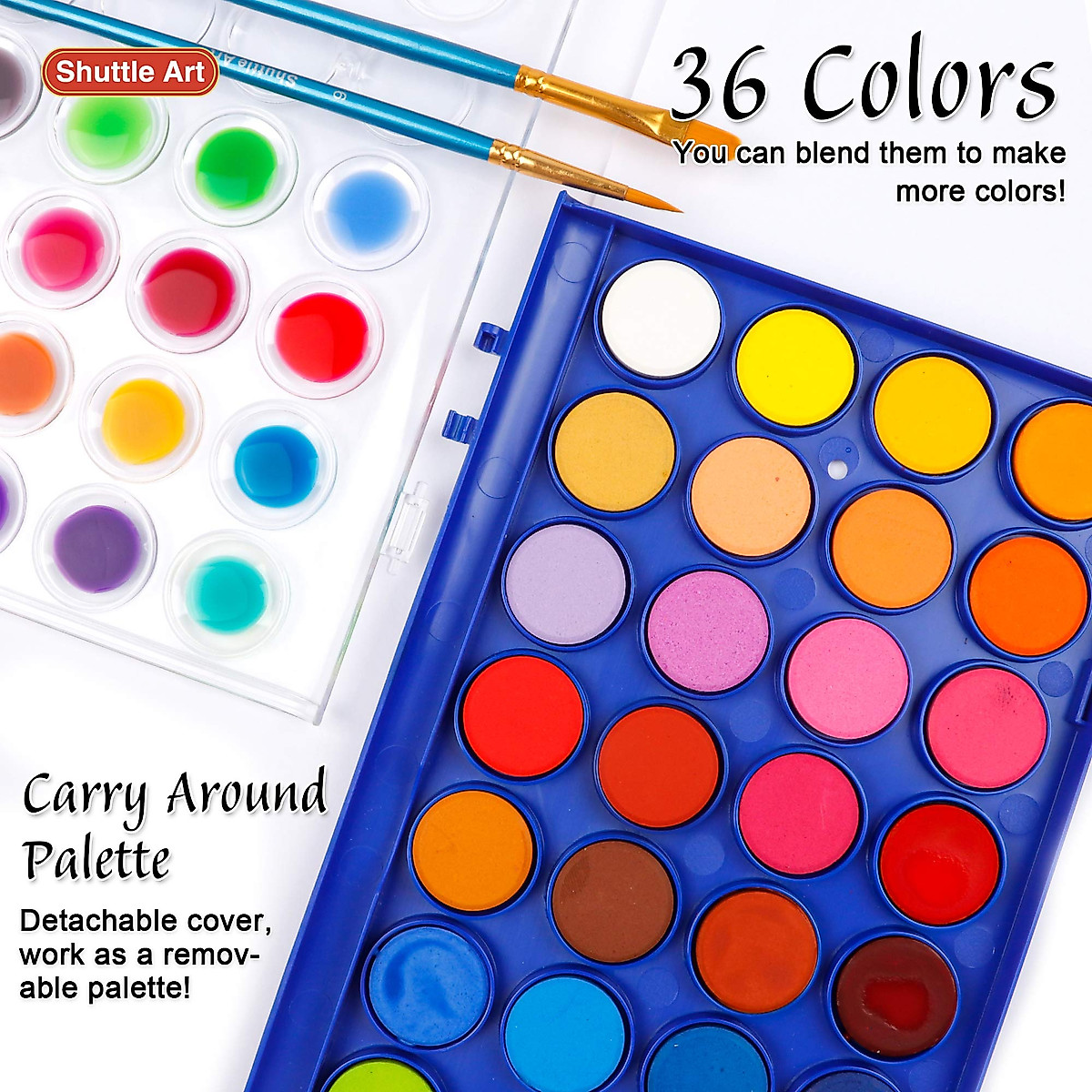 Shuttle Art 43 Pack Watercolor Paint Set, 36 Colors Watercolor Paint Pan Set with 6 Brushes and 1 Watercolor Pad for Beginners, Artists, Kids & Adults Watercolor Painting, Bullet Journal, Calligraphy
