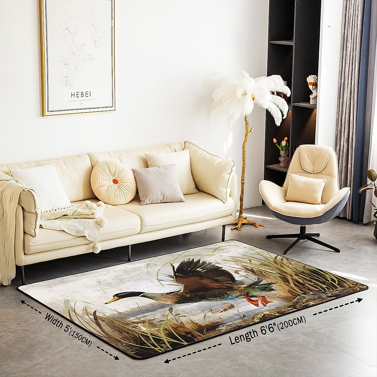 Mallard Duck Rugs for Living Room Bedroom Boys Girls Wild Duck Hunting Area Rug 5x7 for Kids Women Men Ultra Soft Lodge Cabin Farmhouse Decorative Carpet Floor Mat Room Decor
