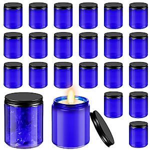 32 Pcs 8 oz Glass Jars with Black Metal Lids Round Empty Candle Making Jar Bulk Small Candle Jars Leakproof Canning Body Butter Containers for Spice Powder Liquid Food Storage (Blue)