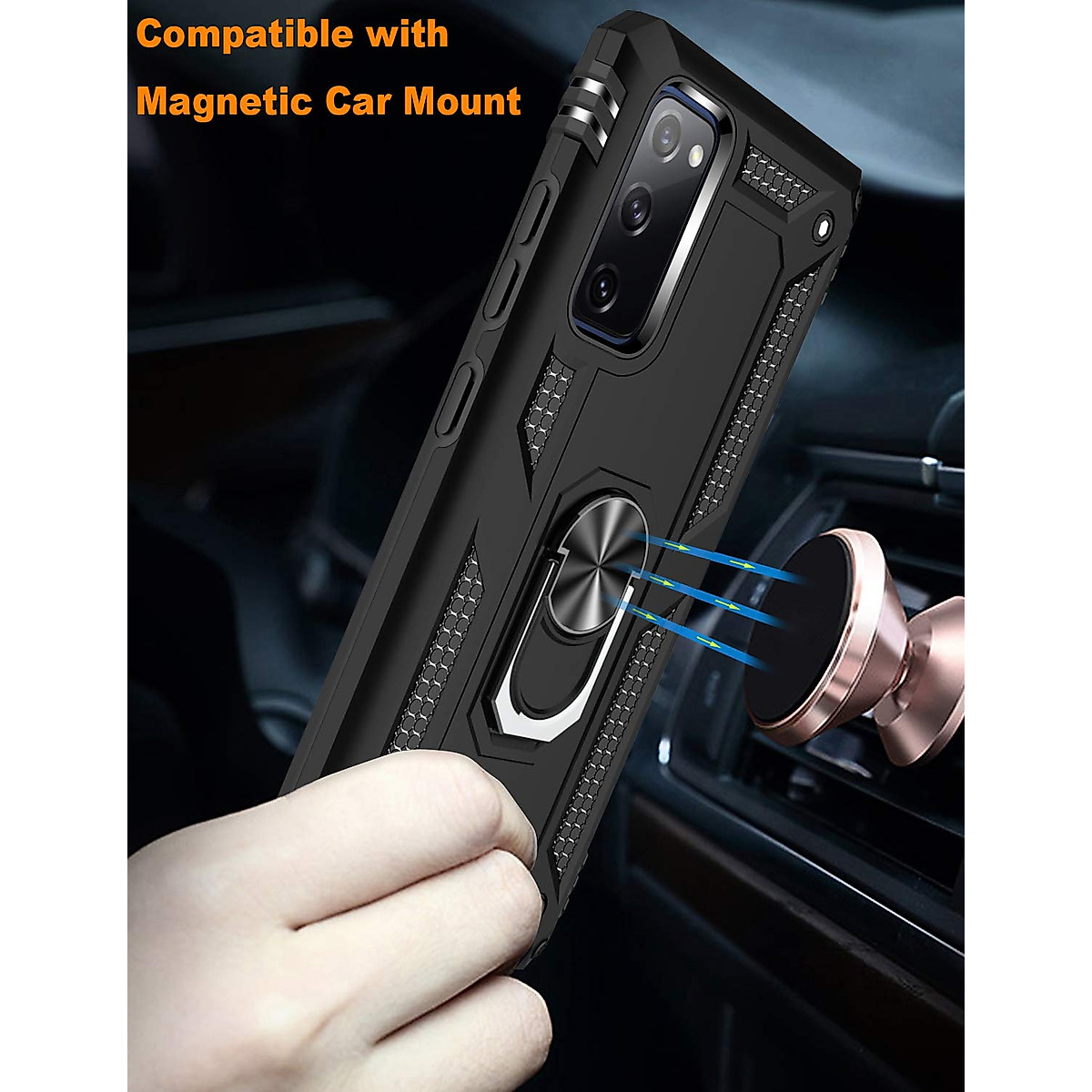 LUMARKE for Galaxy S20 FE Case with Screen Protector,Pass 16ft. Drop Tested Military Grade Cover with Magnetic Ring Kickstand,Protective Phone Case for Samsung Galaxy S20 FE Black