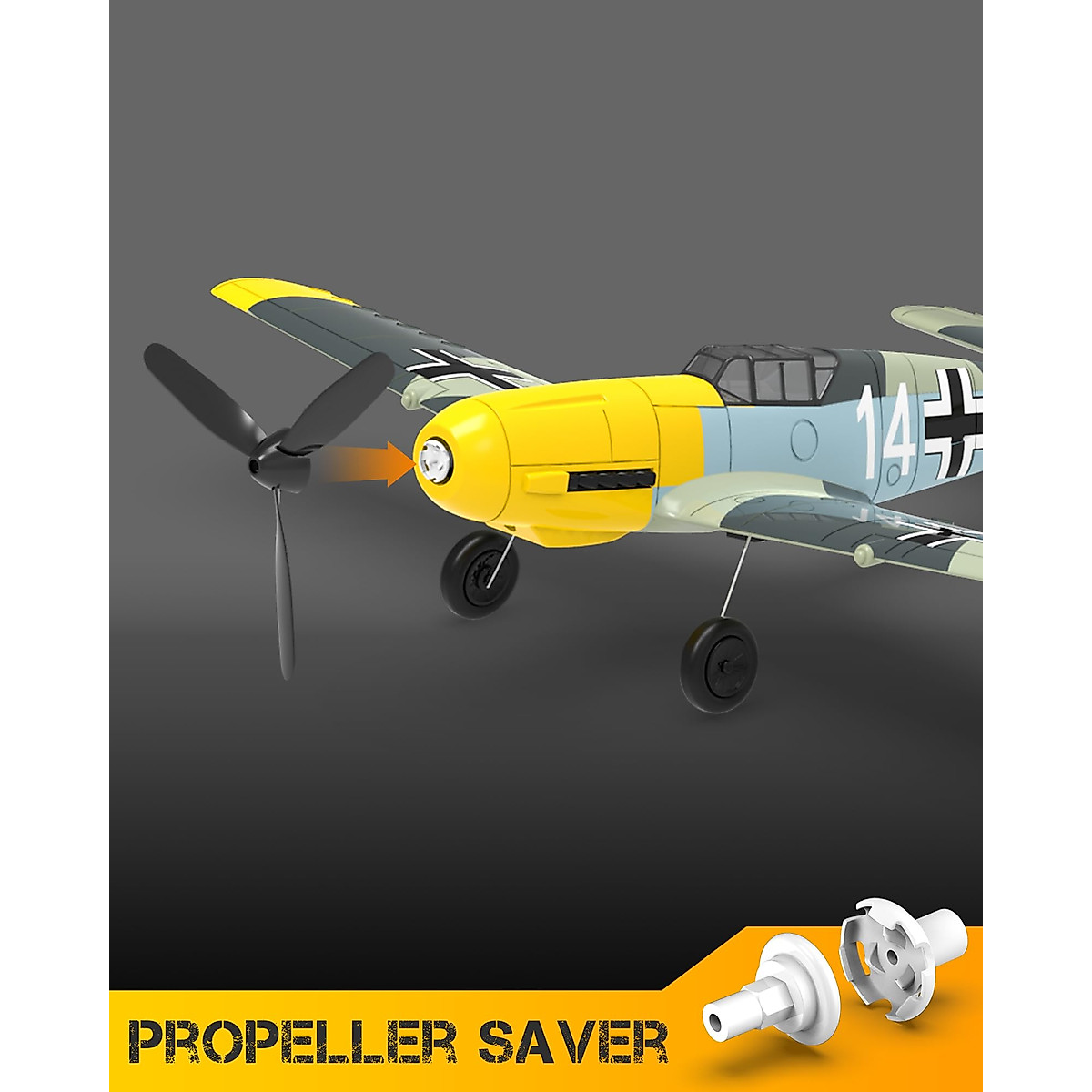 VOLANTEXRC RC Plane, 4 Channel Remote Control Airplane BF109 Fighter RTF with Aileron, Gyro, Aerobatics & 3 Modes Easy to Fly, Hobby Radio Controlled Aircraft for Beginners, Kids & Adults (Yellow)