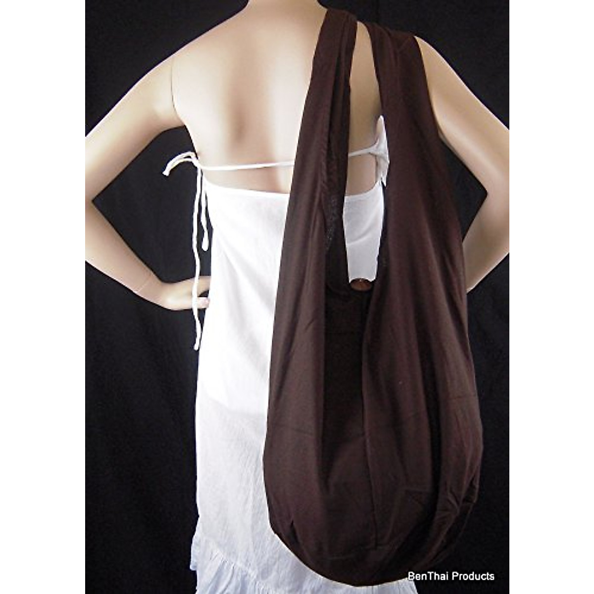 BTP! Thai Monk Buddha Cotton Sling Crossbody Messenger Bag Purse Hippie Hobo Solid Large (Dark Brown XL9)