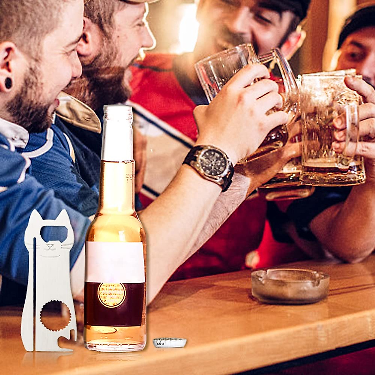 Animal Cat Shape Bottle Opener, 6 Inch Stainless Steel Flat Bottle Opener, 5 in 1 Beer Bottle Opener, Cartoon Cat Animal Cap Opener