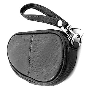 SILVERFEVER Leather Eyeglass Glasses Case with Wristlet Handle, Padded (Navy)