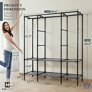 CAPHAUS 61-Inch Heavy-Duty Clothing Rack with Cover, 25MM Steel Tube Portable Closet Wardrobe, 390LB Capacity Metal Frame Clothes Organizer Rack, Covered Garment Rack for Hanging Clothes