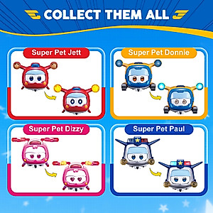 Super Wings Toys, 4 PCS Super Pet Sets, Glow and Face-Changing Transformer Toys Jett Donnie Paul Dizzy Pet, Stacking Toys for Toddlers Kids 3 4 5 6 7 Year Old