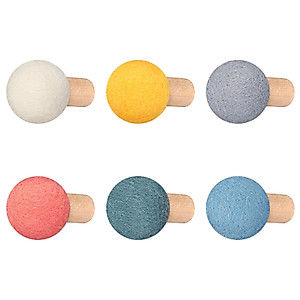 Memorywuu 6 Pcs Wool Round Wall Hook Kids Wall Coat Hooks Kids Coat Rack Wall Mount Wool Wooden Coat Hooks Hat Rack for Home Living Room Nursery Minimalist Wall Decor (Pastel Color)