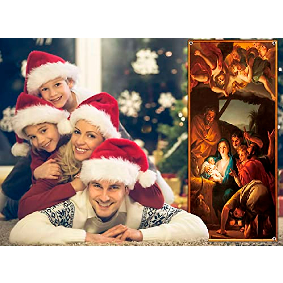 Holy Nativity Christmas Door Cover - Traditional Religious Holiday Decor