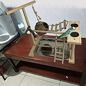 Hamiledyi Parrot Playground Bird Playstand Wood Perch Gym with Feeder Cups Toys Cockatiel Nest with Ladder for Conure Lovebirds