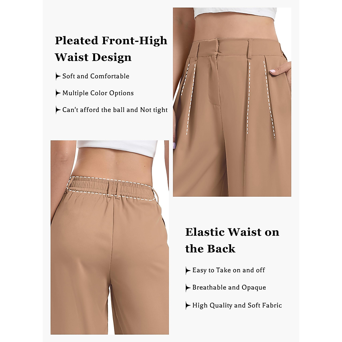 NIeyook Women's Wide Leg Pants Elastic High Waisted Trousers Business Work Casual Pants with Pockets Black