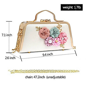 Flowers Evening Handbags and Clutches for Women Floral Clutch Purses Crossbody Bags Bridal Nude Clutch Wedding Party Bag White