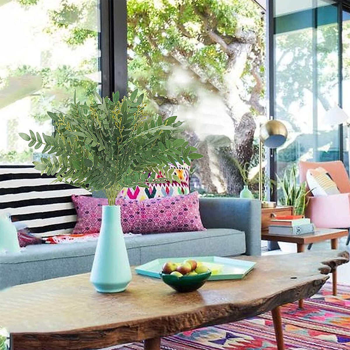 Phliofd 3pcs Artificial Greenery Stems Fake Ferns Plants 23.6'' Tall, Faux Leaves Shrubs Branches for Outdoor Wedding Flower Arrangements Home Garden Table Centerpiece Spring Summer Decor Green