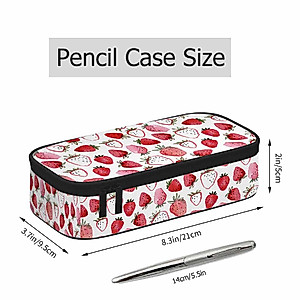 Xuwenz Strawberry Pencil Bag Abstract Watercolor Beautiful Fruit Fresh Sweet Spring Big Capacity Pencil Case Pencil Pouch Pen Bag School Students Boy Girl