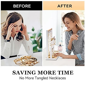 Jewelry Organizer Stand with Velvet Ring Holder, 4 Tier Jewelry Holder Organizer with 15 Hooks Necklace Organizer and Watch Bracket Holder, Jewelry Stand with 16 Holes for Earring Holder, White