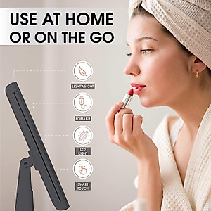 Beautyworks Backlit Makeup Vanity Mirror 36 LED Lights Touch-Screen Light Control, Tri-Fold 1/2/3X Magnification, Portable High-Definition Cosmetic Magnifying Personal Makeup Mirrors (Midnight Black)