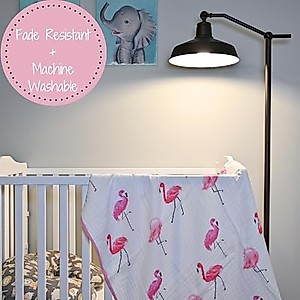 LollyBanks Muslin Baby Blanket 100% Cotton, Soft and Breathable Muslin Quilt 47 x 47 Inches Toddler Blanket for Girls, 6 Layers Baby Blanket, Lightweight Baby Receiving Blankets (Flamingo Print)