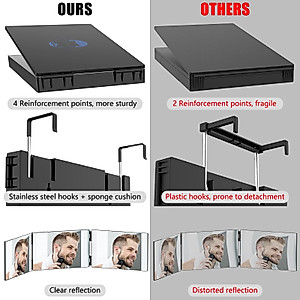 OLIBUY 3 Way Mirror for Hair Cutting, Tri-fold Mirror for Shaver and Makeup, Height Adjustable with Two Hold Nails Self Haircut Mirror can as a Gift for Men or Women