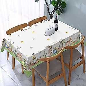 HGXJCLY Easter Tablecloth Rectangle 60x84 Spring Easter Table Decor, Spring Flower Table Cloth Cute Bunny Floral Printed Table Cover for Home Dinner Party