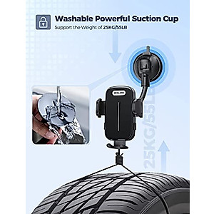 Car Cell Phone Holder Mount, 2 in 1 Dashboard Windshield Phone Mount for Car with Stabilizer, Car Phone Mount Windshield with Super Sticky Gel Suction Cup, iPhone Holder for Car Fit for All Phones