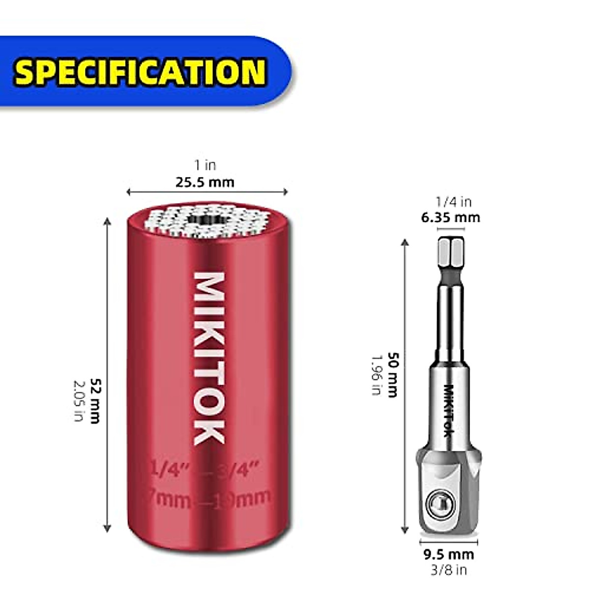 MiKiTok Universal Socket Universal Socket Wrench Craftmanstoolset,Birthday Gifts for Men Women Husband Him Boyfriend 1/4"-3/4" (7mm to 19mm)