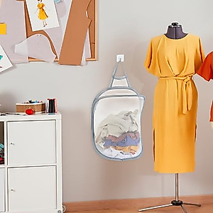 Qianyu Mesh Collapsible Laundry Baskets Pop Up Laundry Hamper Bag Small Wall Foldable Clothe Storage with Self-Adhesive Hook Portable Laundry Bin for Washing Kids Toy Chest University Dormitory Travel