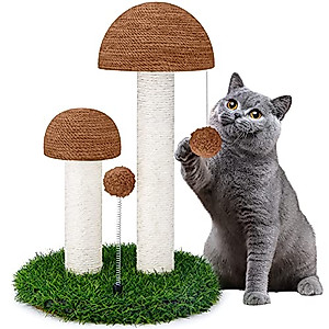 Odoland Cat Scratching Post Mushroom Natural Durable Sisal Board Scratcher for Kitty’s Health and Good Behavior, Furniture Scratch Deterrent Accessories for Cats Brown