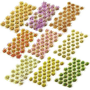 288 Pcs Static Grass Tuft Flower Cluster Vegetation Groups Self Adhesive Artificial Model Grass Tufts DIY Miniature Colorful Flower Cluster for Terrain Railway Scenery Sand Table Landscape Military