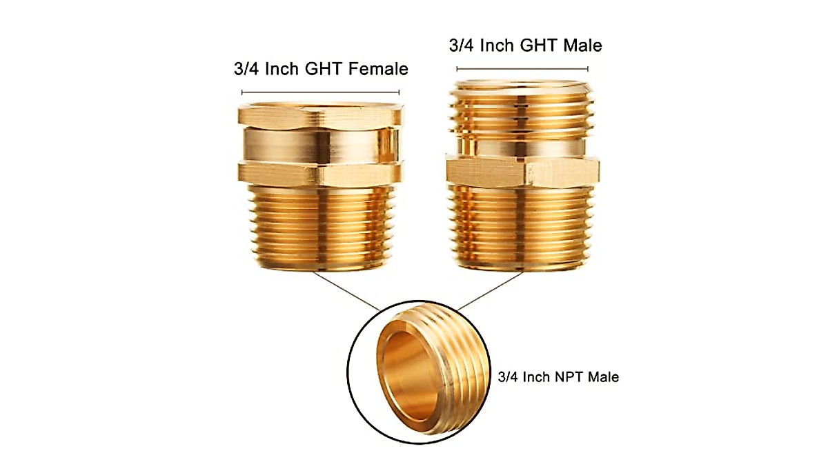 JOEJET Brass Garden Hose Connectors: 3/4" GHT to NPT Adapters