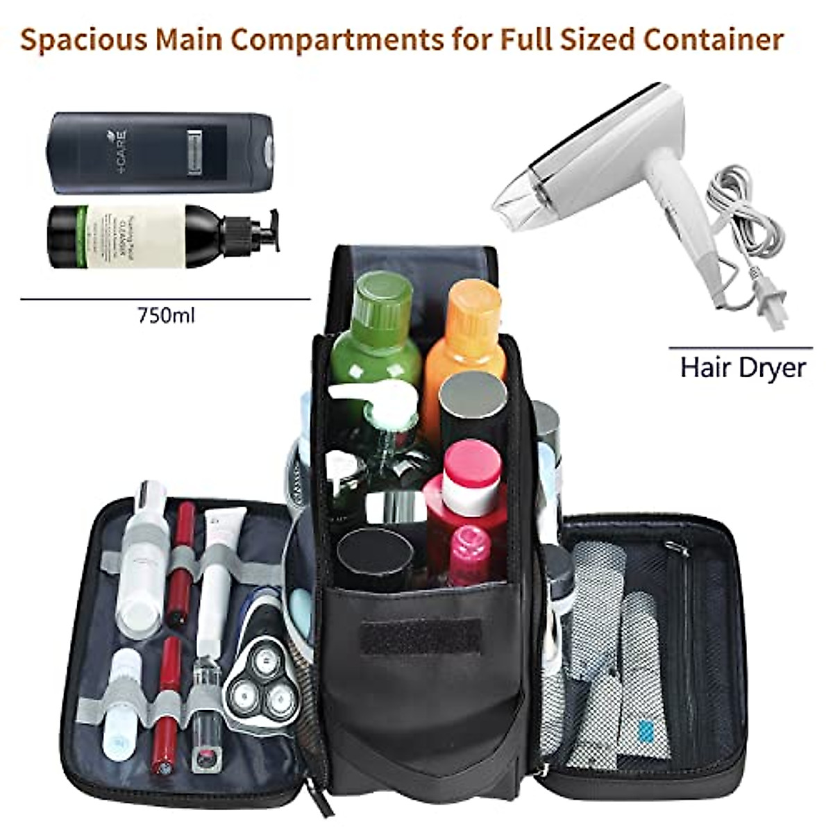 BURUIS Extra Large Toiletry Bag for Men, Travel Toiletry Organizer Dopp Kit Water-resistant Shaving Bag, PU Leather Cosmetic Organizer Bathroom Shower Bag for Toiletries, Grooming, Accessories (Black)