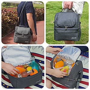 yodo Large Lunch Bag Double Layer Cooler Tote Bag for Adult Women and Men - Idea for Beach, Picnics, Road Trip, Meal Prep, Everyday Lunch to Work, Gray