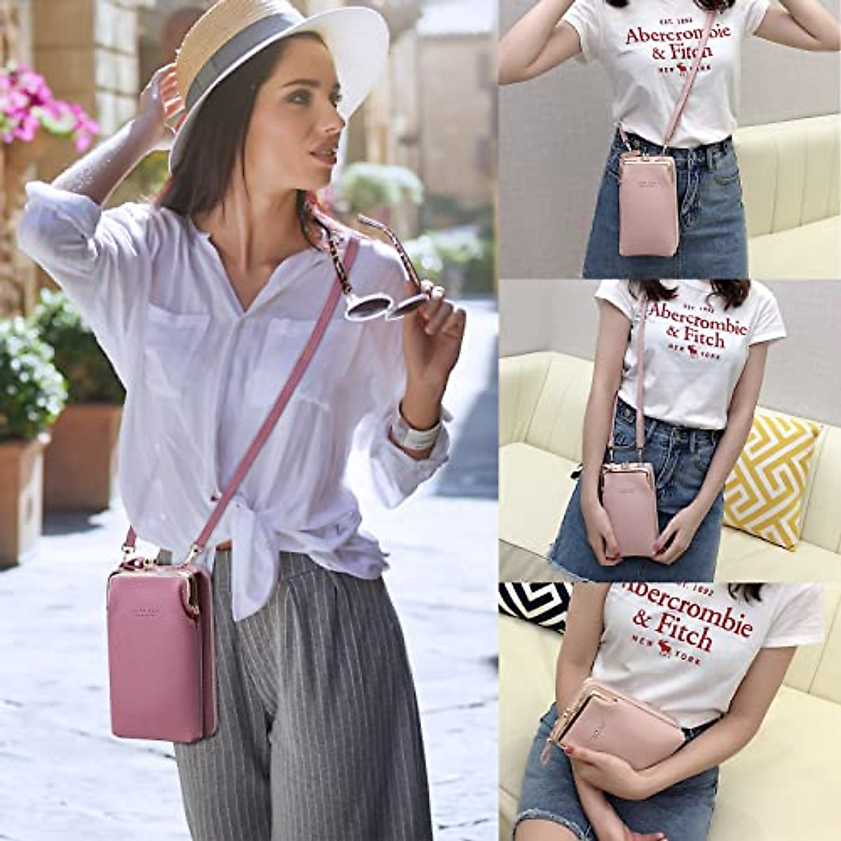 KINOUCHI Small Crossbody Bags Phone Purse for Women, PU Leather Shoulder Bag - Removable and Disassemble Shoulder Strap with Card Slot