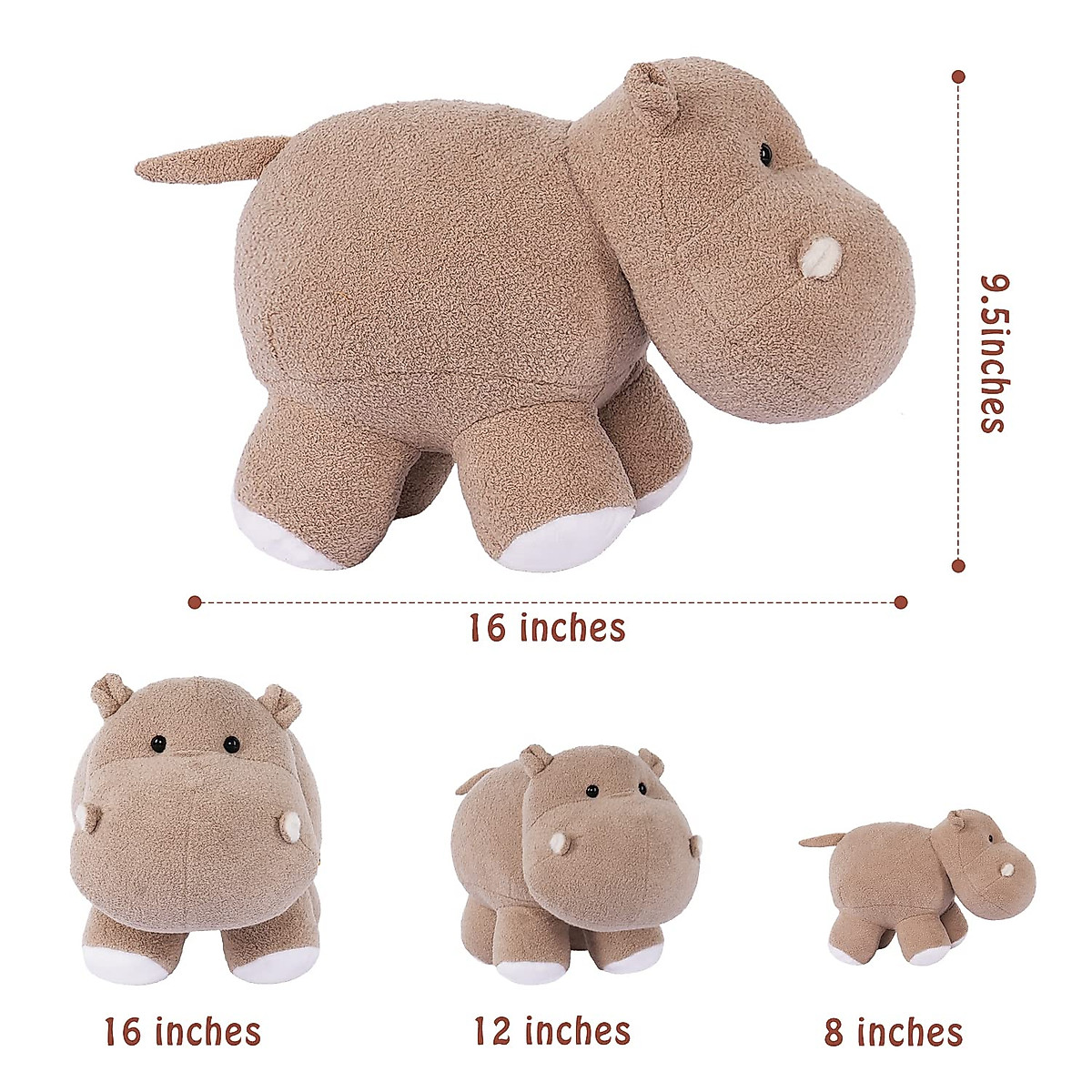 B-CREATOR Hippo Stuffed Animals Zoo - (Small, Gray) Soft Hippopotamus Plush Toys Gifts for Baby Boys and Girls