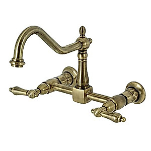 Kingston Brass KS1243AL Heritage Bridge Kitchen Faucet, 9-7/16 inch in Spout Reach, Antique Brass