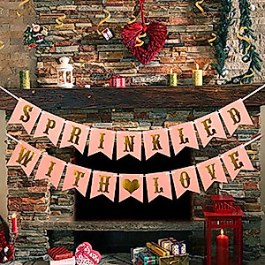 Sprinkled With Love Banner - Glitter Pink Baby Sprinkle Decorations - Girl Baby Shower Decorations Gender Reveal Party Supplies