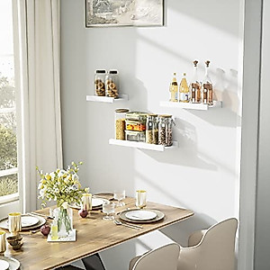 Alsonerbay White Floating Shelves, Floating Shelves Wood for Wall Storage, Wall Shelf for Bedroom, Living Room, Bathroom, Kitchen, Office and More, Set of 3
