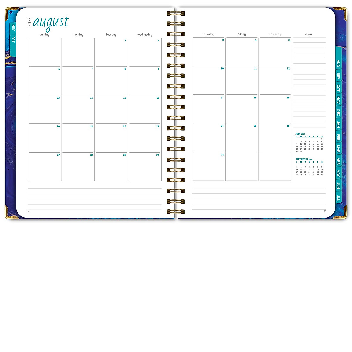 HARDCOVER Academic Year 2023-2024 Planner: (June 2023 Through July 2024) 8.5"x11" Daily Weekly Monthly Planner Yearly Agenda. Bookmark, Pocket Folder and Sticky Note Set (Dark Blue Marble)