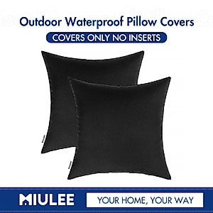 MIULEE Pack of 2 Decorative Outdoor Waterproof Pillow Covers Square Garden Cushion Sham Throw Pillowcase Shell for Spring Patio Tent Couch 18x18 Inch Black