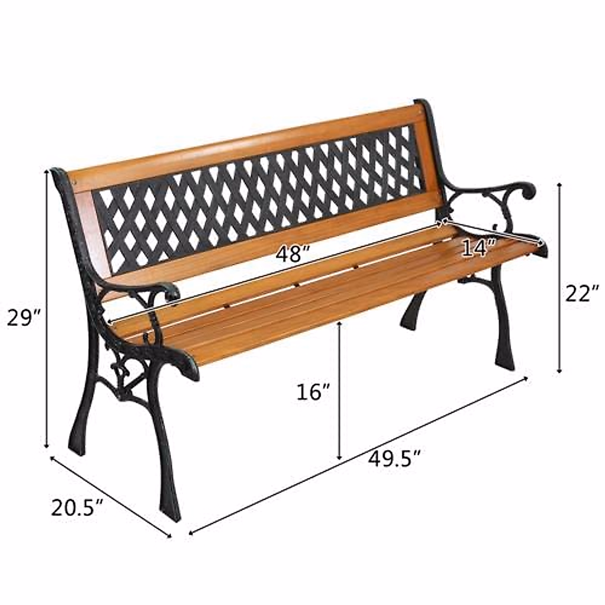 Cu Alightup Outvita 49.5in Garden Bench, Deck Hardwood Seat and Metal Armrest for Patio Front Porch Path Yard Lawn (Casual)