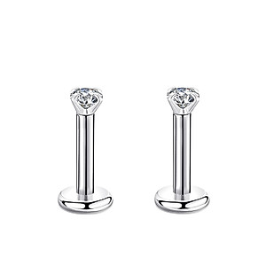 CANDYFANCY 16g 2/3/4mm Cubic Zirconia Triple Forward Helix Ear Cartilage Tragus Studs Earrings Lip Piercing 16 gauge (2mm stone, 6mm Length, 2pcs)