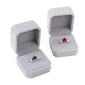 iSuperb Set of 2 Gray Velvet Couple Ring Box Earring Jewelry Case Gift Boxes 2.2x1.9x1.6inch.